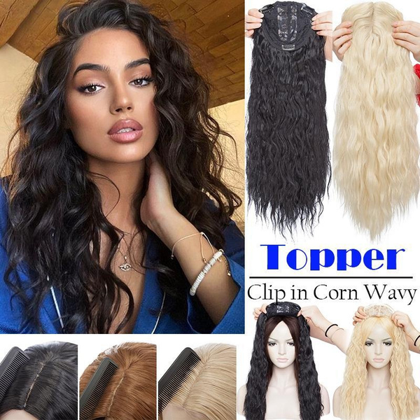 S-noilite Natural Corn Wavy Topper Hair Synthetic Clip In Hair Toppers ...