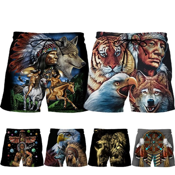 New Men's 3D Printed Indian Style Shorts Retro Native American Indian ...