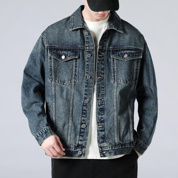 Men Denim Jacket Long Sleeve Vintage Jean Trucker Coat Regular Fit | Wish