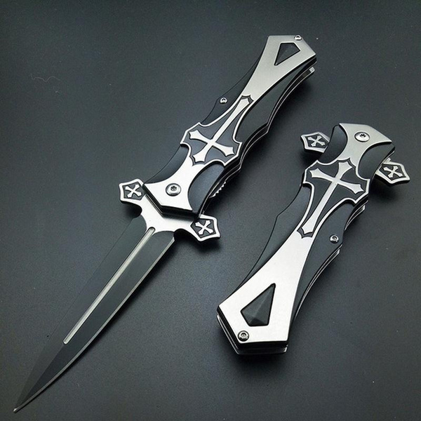 NEW Stainless Steel Spring Assisted Knife Cross Knife Tactical Dagger ...