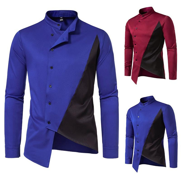 Men's Irregular Collision Henry Collar Long Sleeve Shirt High Quality ... Men's Irregular Collision Henry Collar Long Sleeve Shirt High Quality ...