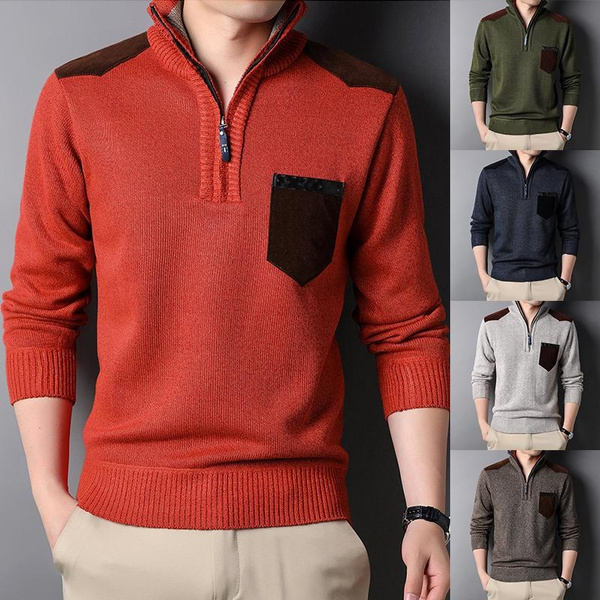 High Quality Winter Men's Stand Zip Collar Sweater Thick Warm Knitted ...