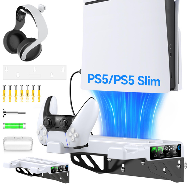 New PS5 /PS5 SLIM Wall Mount Kit with 3-level Cooling Fan and Dual ...