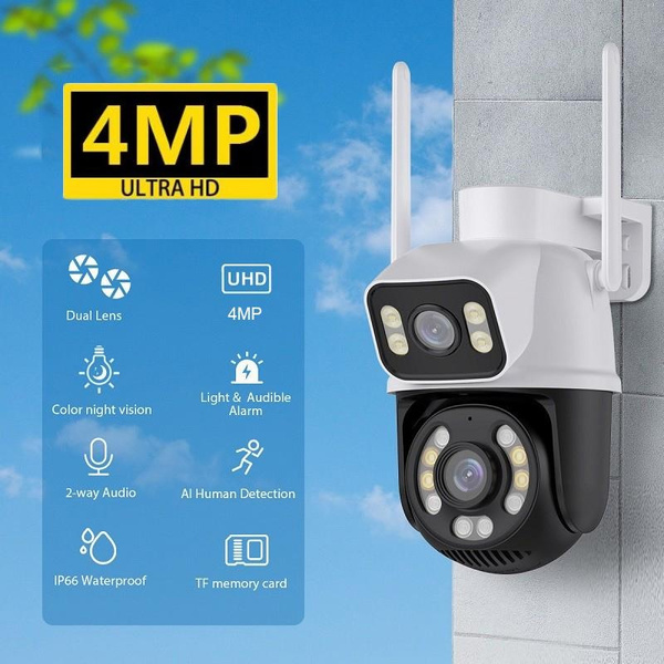 4MP Dual Lens Camera Outdoor Waterproof 2.4GHz WiFi Camera Security ...