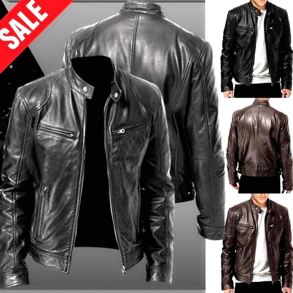 Fashion Men Classic Casual Motorcycle Leather Jackets Coat Men Fashion ...