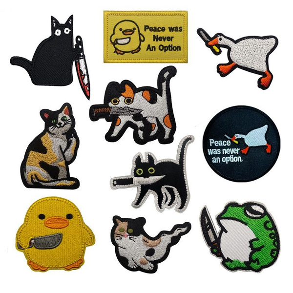 Cute Cat Fat Frog Duck Goose with Knife Velcro Meme Patches Funny ...