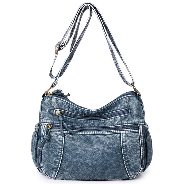 Womens Multi Pocket Crossbody Handbag Purse Denim Casual Shoulder Hobo ...