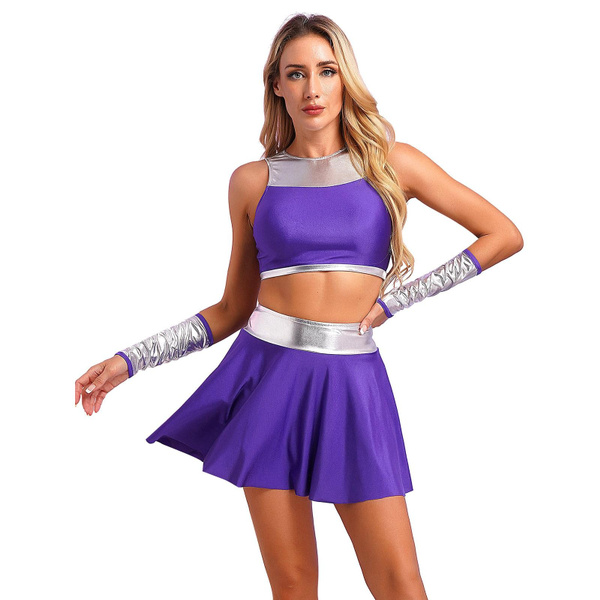 Womens Halloween Cosplay Costume Starfire Outfit Purple Uniform Set Top ...