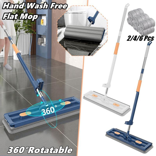 Large Flat Mop Hands Free Flat Floor Mop Super Long Handle 360°Rotating ...