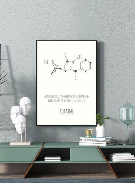 Poster "Cocaine" A3 including frame in black molecule cocaine molecule ...