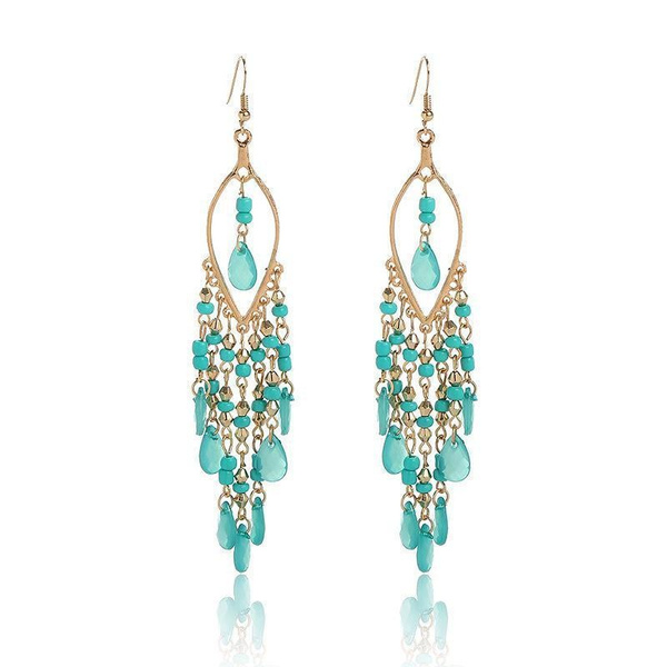 Bohemian Rice Beads Tassel Earrings - Fashionable European and American ...