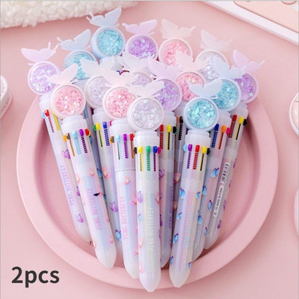2PCS New Sequins 10 Colors in 1 Ballpoint Pen Multi-Color Ball-Point ...