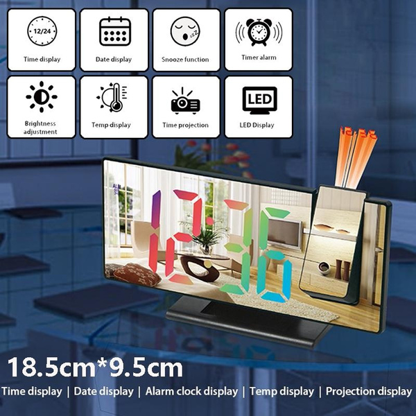 Led Mirror Projection Alarm Clock Digital Electric Desktop Table