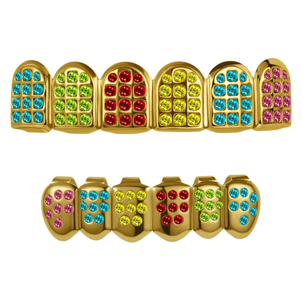 1 Set 18K Plated Diamond Teeth Grillz for Men Women Hip Hop Removable ...