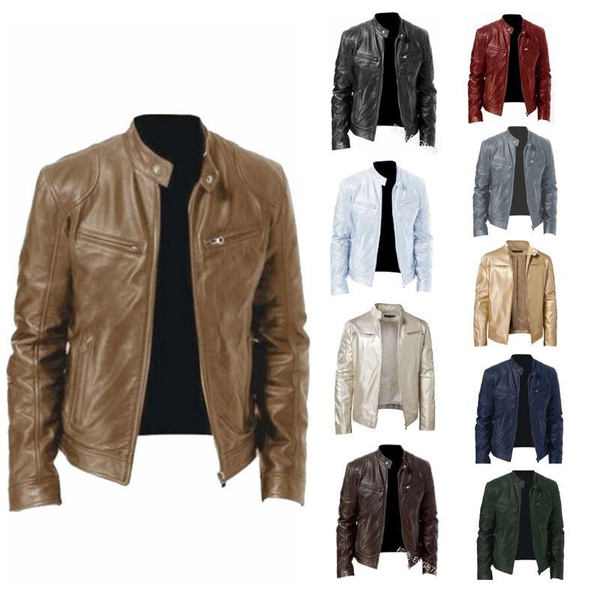 Fashion Men Vintage Cool Motorcycle Jacket Autumn Winter Long Sleeve ...