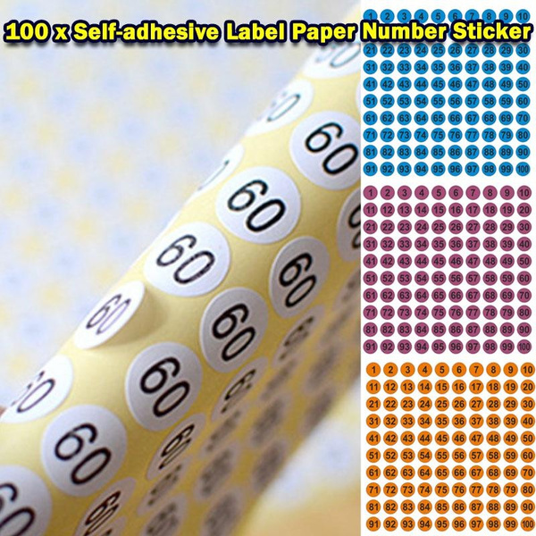 100 Sheets Round Sticker Self-adhesive Label Paper Number Stickers ...