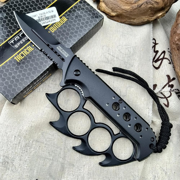 Tactical Fast Open Knuckle Trench Folding Knife 440C Blade Aluminum ...