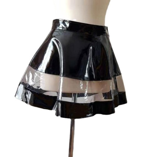Patchwork Clear Plastic PVC Sissy Sexy Faux Leather High Waist Mini ...