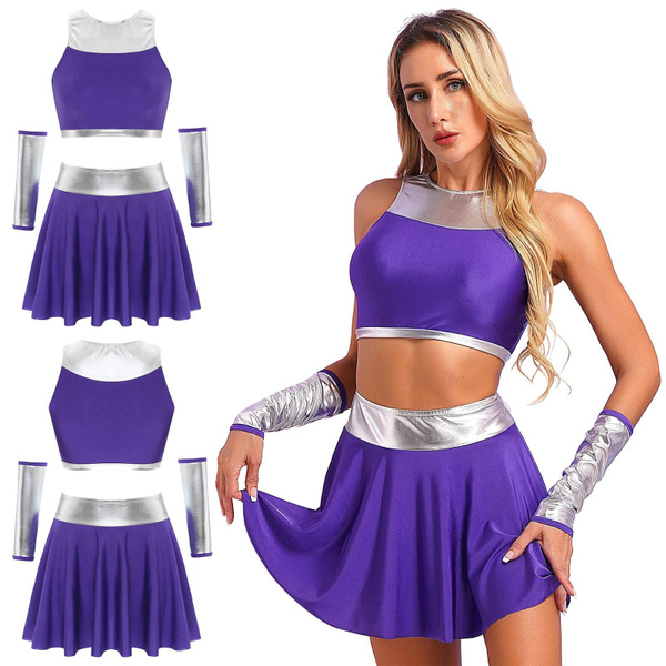 Womens 4 Pcs Princess Teen Starfire Cosplay Costume Purple Outfit with ...