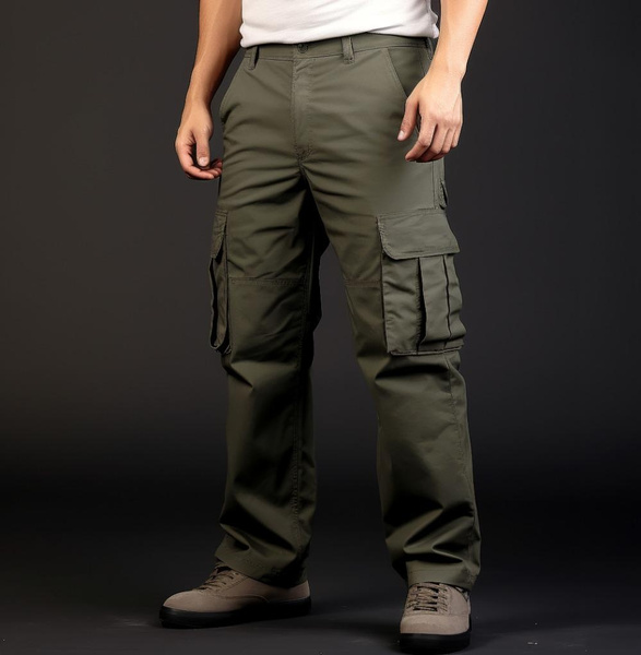 Men's cargo trousers floor length pants with side big pockets 1960s ...