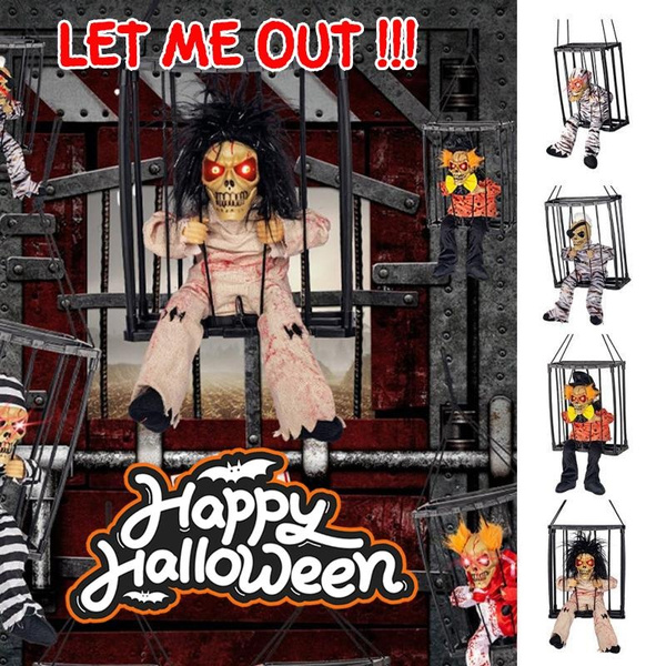 1PC Halloween Decoration Prisoner Ghost In Cage Scary Skull Prop ...