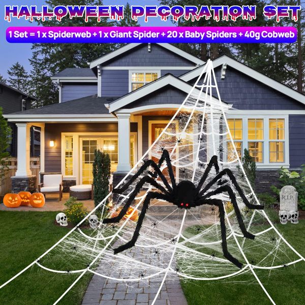 Halloween Decorations Giant Spiderweb Set with a Giant Spider, 20 Small ...