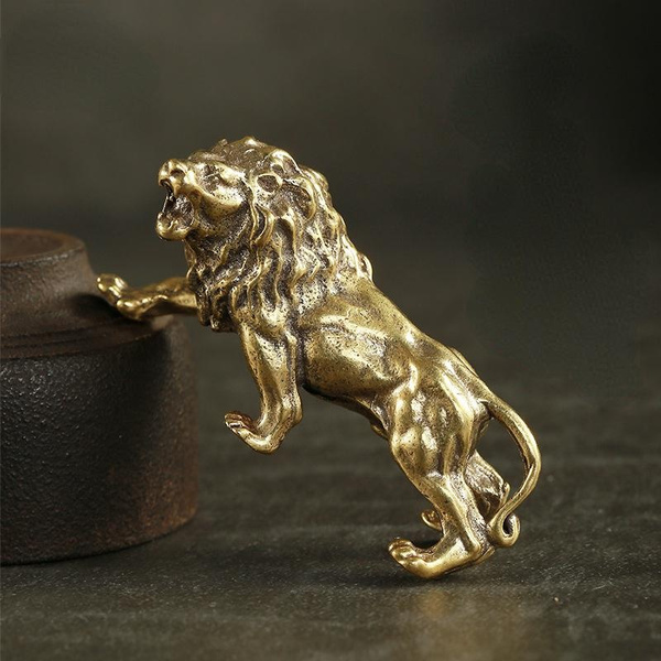Antique Bronze Lion Statue Small Ornaments Solid Copper Mountain Lions Miniature Figures Brass ...
