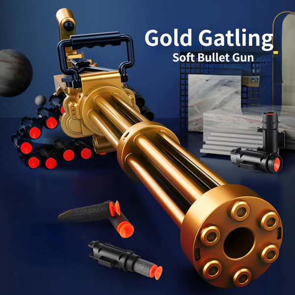 Gold Gatling Electric Soft Bullet Toy Submachine Gun Automatic Blaster ...
