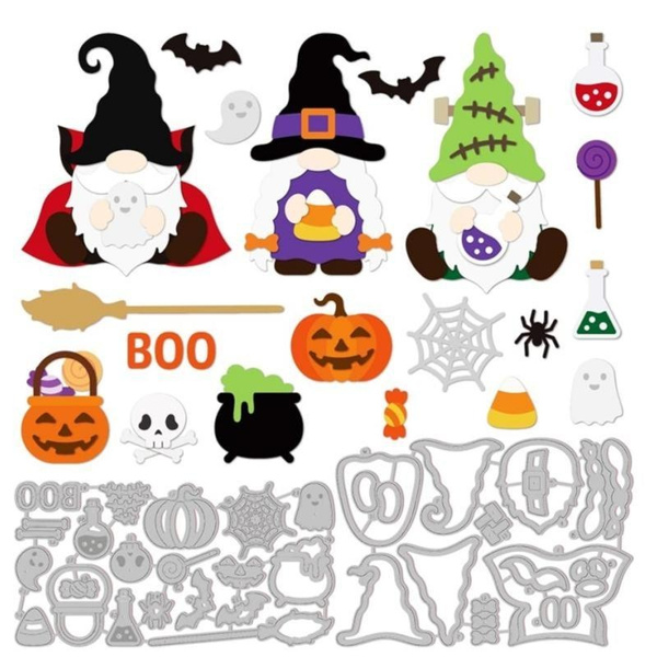 Halloween Gnome Die Cuts Pumpkin Metal Die Cuts Halloween Spider Ghost ...