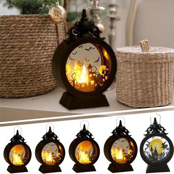 Halloween Black Lantern Vintage LED Pumpkin Lantern Decorative Table ...