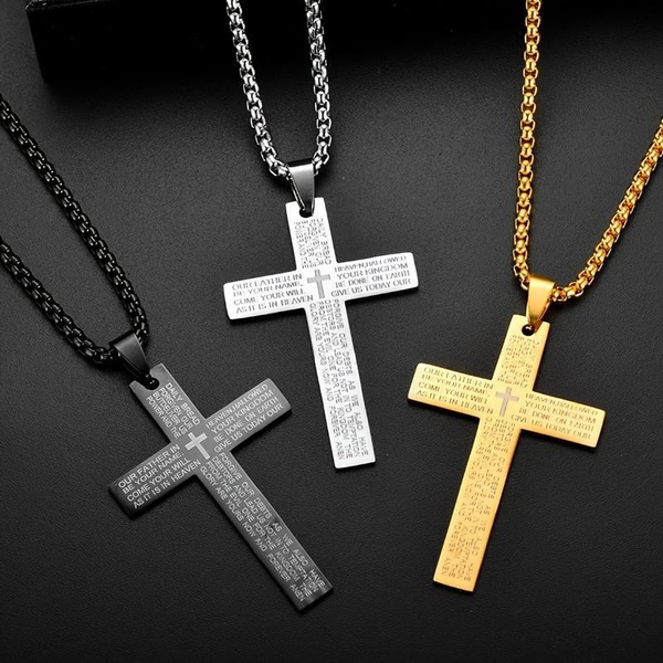1pcs Pendant Necklace Stainless Steel Christian Cross Bible Verse ...
