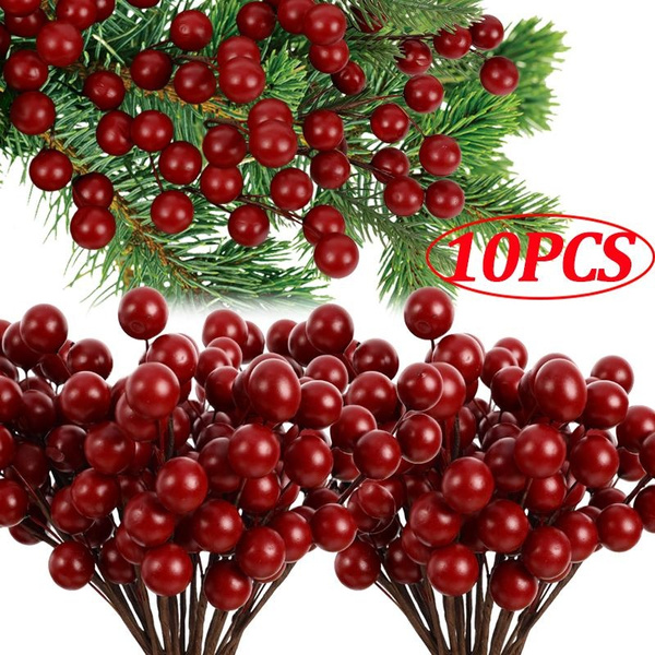 10Pcs 5 Heads Christmas Artificial Berries Simulation Red Berries ...
