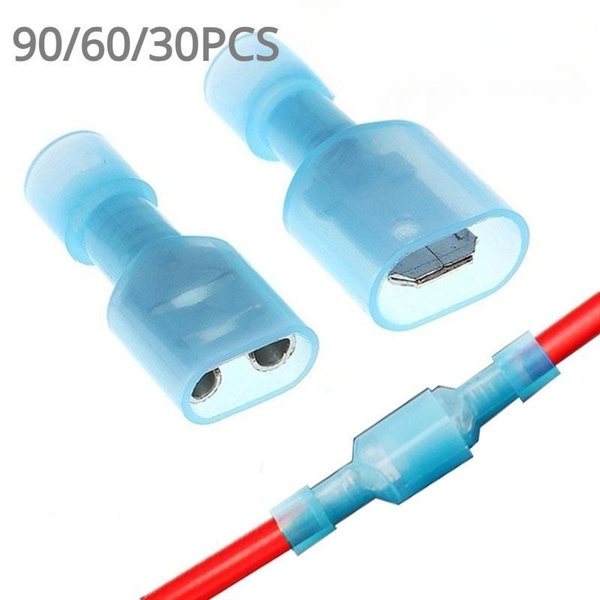 90/60/30pcs Spade Crimp Connectors Nylon Fully Insulated Electrical ...