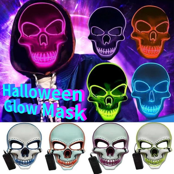 Halloween Mask Neon LED Skeleton Mask Glow In The Dark Mask Cosplay ...