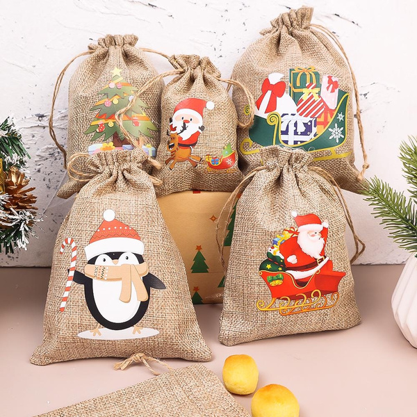 3 Pcs Burlap Gift Bag with Drawstring Mini Burlap Bags for Christmas ...