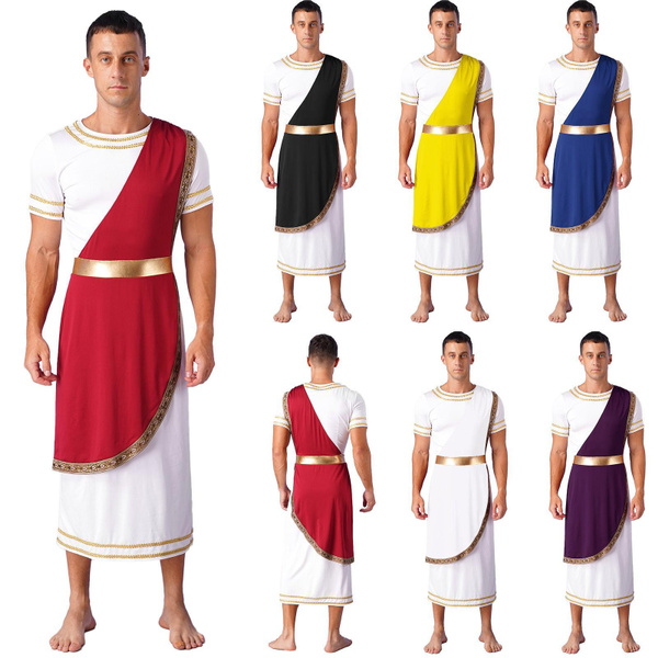 Men's Ancient Greek God Cosplay Costume Roman Toga Robe Caesar Dress Up ...