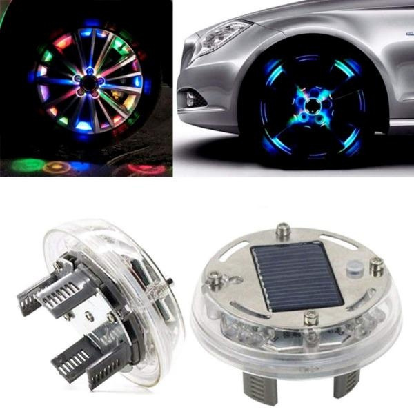 4 Pcs Car Luminous Solar Hub Lights Tire Lights Wheels Auto Tire Laser ...