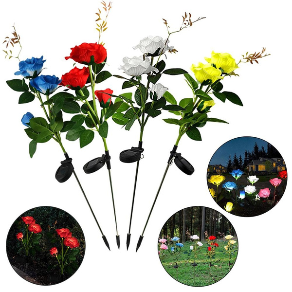 LED Solar Simulation Rose Flower Light RGB Color Home Decorative Flower ...