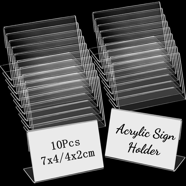 10 PCS Mini Clear Acrylic Sign Display Holder Horizontal Slanted L ...
