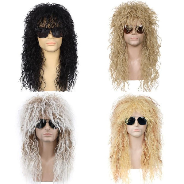 Blonde with Brown Long Curly Wig 70s 80s Mullet Wig Punk Heavy Metal ...