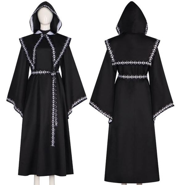 Friar Monk Priest Medieval Warlock Wizard Halloween Cosplay Hooded Robe ...