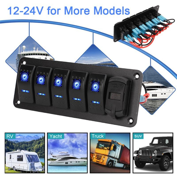 5 Gang Rocker Switch Panel 12V-24V Waterproof On-Off Toggle Switches ...
