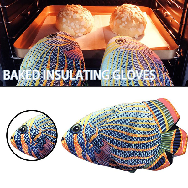 New 1pc Heat-resistant Glove Lovely Fish Shape Cotton Oven Mitt ...