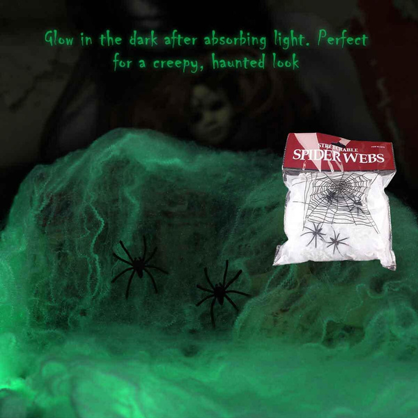 1/4 Packs Glow In The Dark Spider Web White Stretch Halloween Fake ...