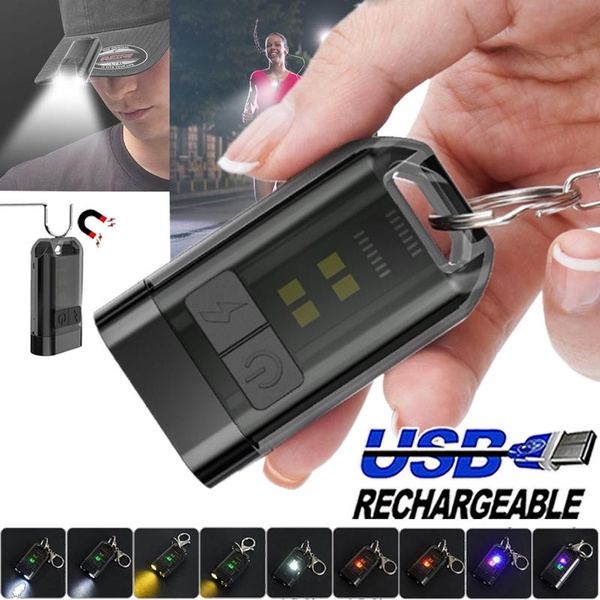 1PC Rechargeable Mini Keychain Light 9 Lighting Modes Bright Flashlight ...