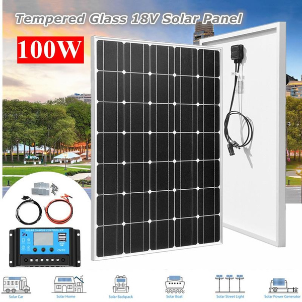 12V Solar Panel System 100W Solar Panel Monocrystalline Cell Tempered ...