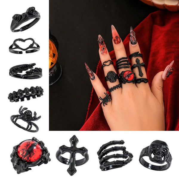 9 Pcs Spiders Skull Cross Open Rings Halloween Ring Set Unique ...