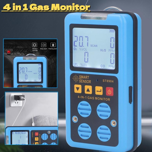 Gas Monitor 4 in 1 CO H2S O2 LEL Accurate Measurement Sound Light ...