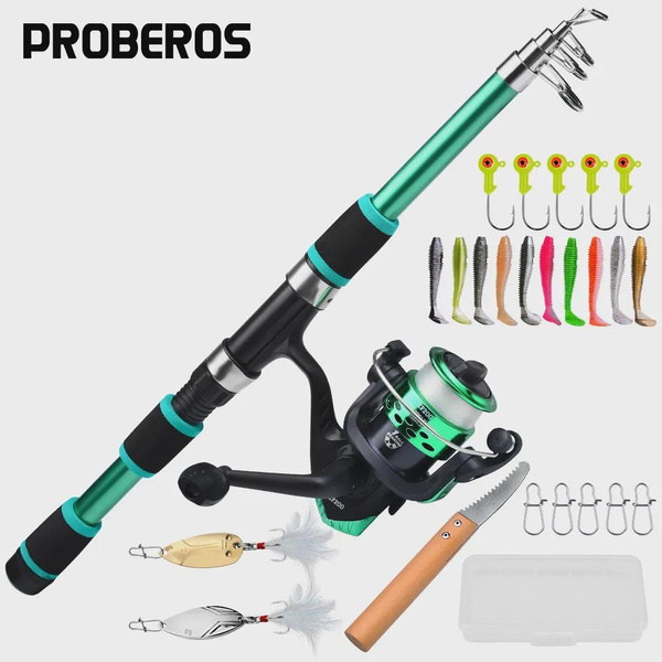 Proberos Fishing Rod And Reel Kit 1.5m/1.8m Telescopic Spinning Rod 5.2 ...