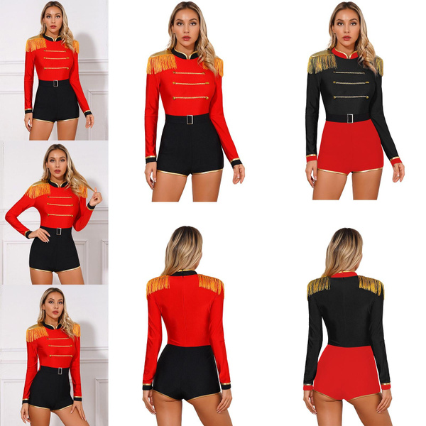 Womens Circus Ringmaster Costume Showman Fringe Shoulder Jumpsuit ...